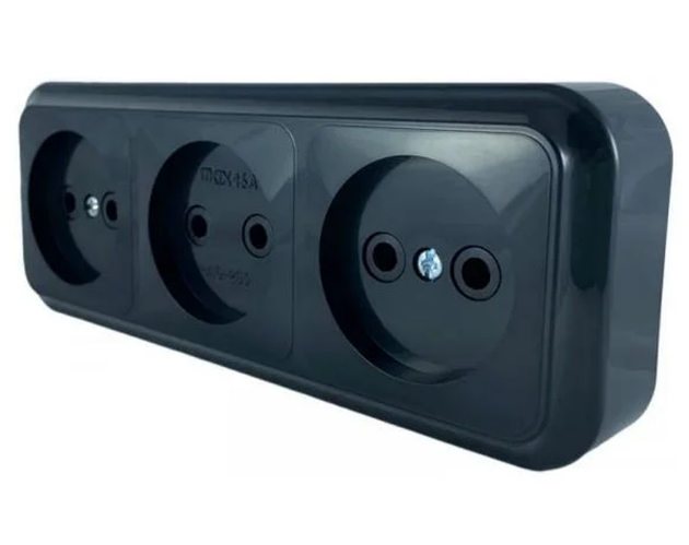 Розетка потрійна відкритої установки, накладна серія MAGLEV BLACK ...