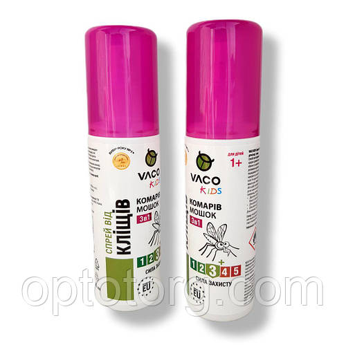 Спрей від кліщів, комарів і мошок VACO KIDS для дітей віком від 1 року ...