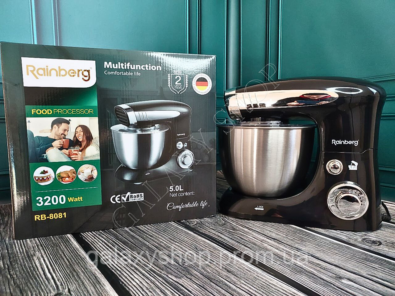 Кухонный комбайн Rainberg 3200W Планетарный комбайн тестомес чаша 5л. 3 насадки из нержавеющей ...