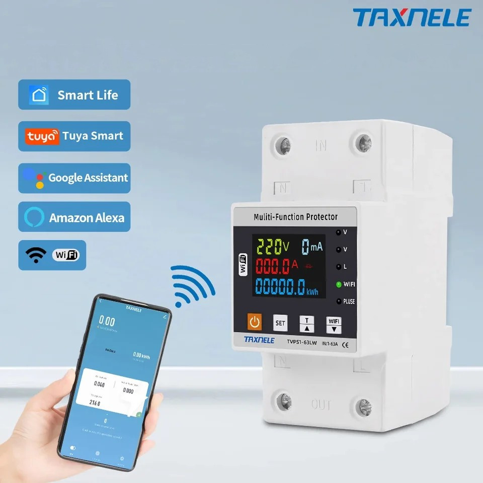 Умное WIFI реле напряжения TAXNELE TVPS1-63LW COLOURFUL 63A с ...