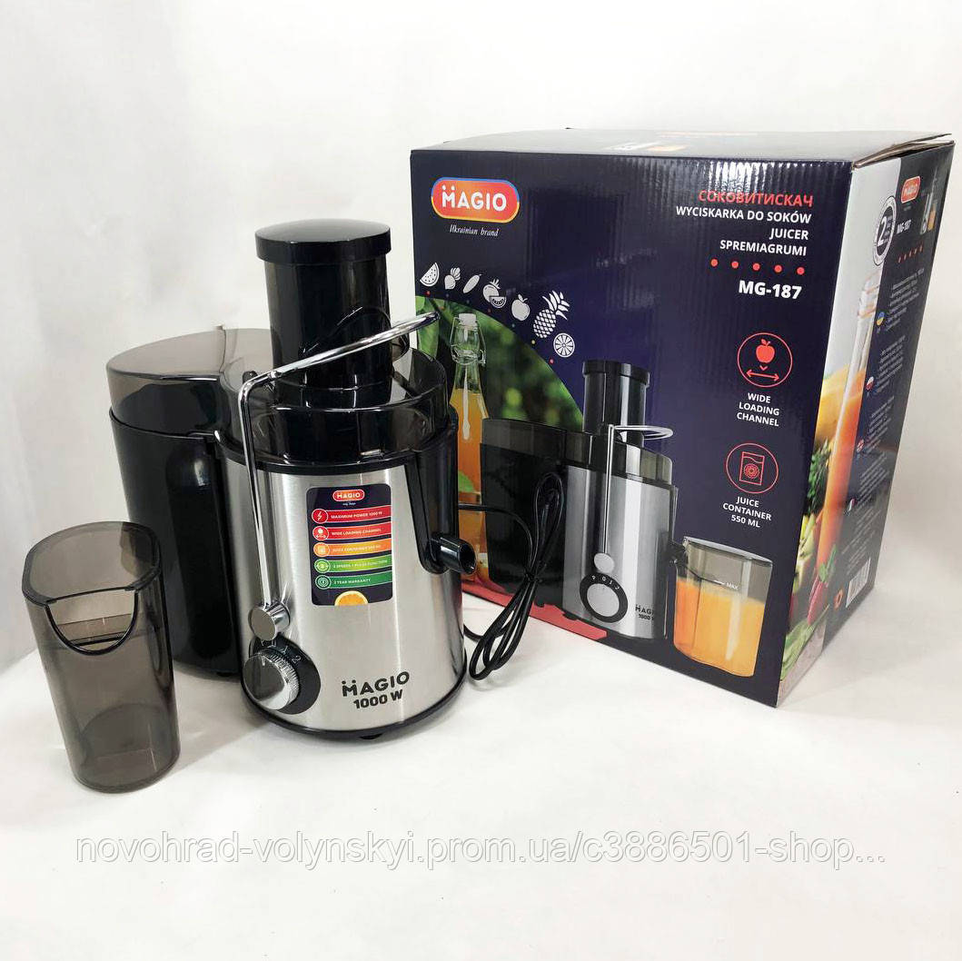 Соковижималка для яблук і моркви MAGIO MG-187 1000 Вт, Професійна соковижималка, PH-544 Потужна ...