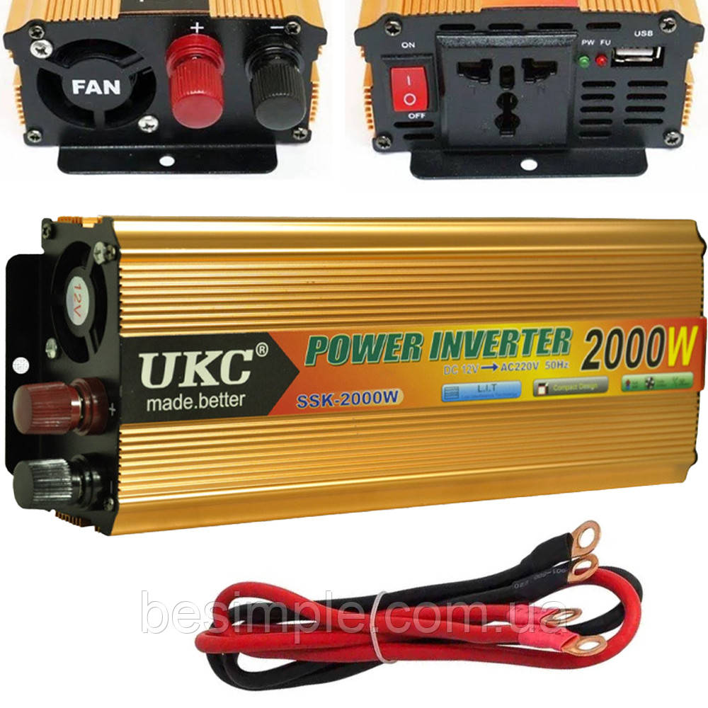 Автомобильный преобразователь напряжения с 12V на 220V, 2000W, UKC / Инвертор постоянного тока ...
