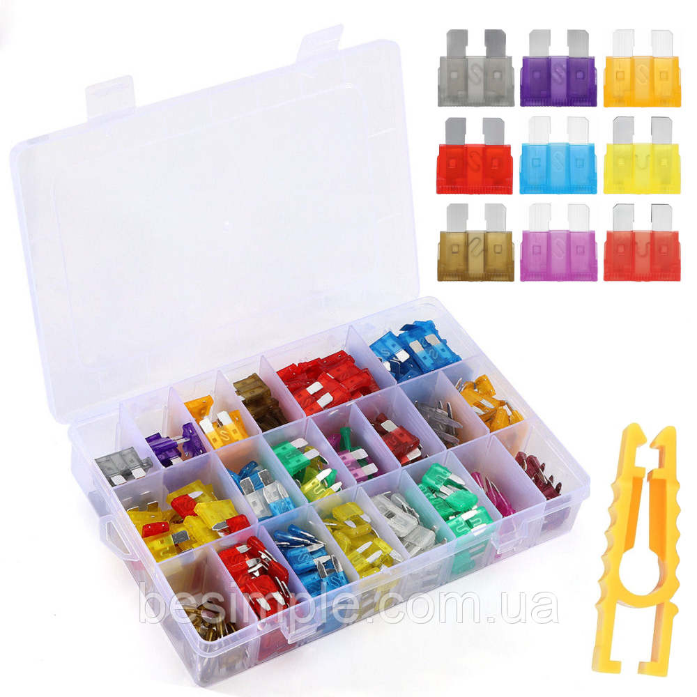 Набор автомобильных предохранителей в кейсе, 300 шт (2/3/5/7/10/15/20 ...