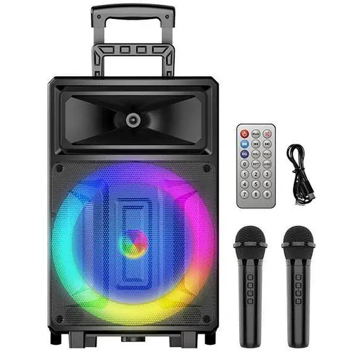 Беспроводная караоке колонка с двумя микрофонами, пультом и RGB ...