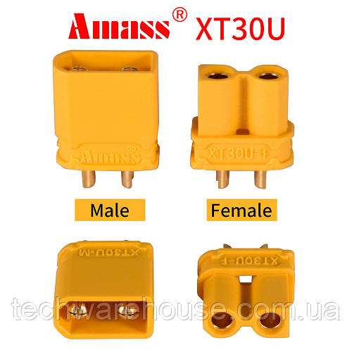 Силовий роз'єм живлення Amass XT30U-M + XT30U-F 500V конектор 30А - комплект 2 шт тато + мама ...