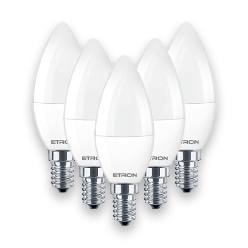Комплект светодиодных ламп ETRON 10W C37 3000K 220V E14 теплый свет (5 ...