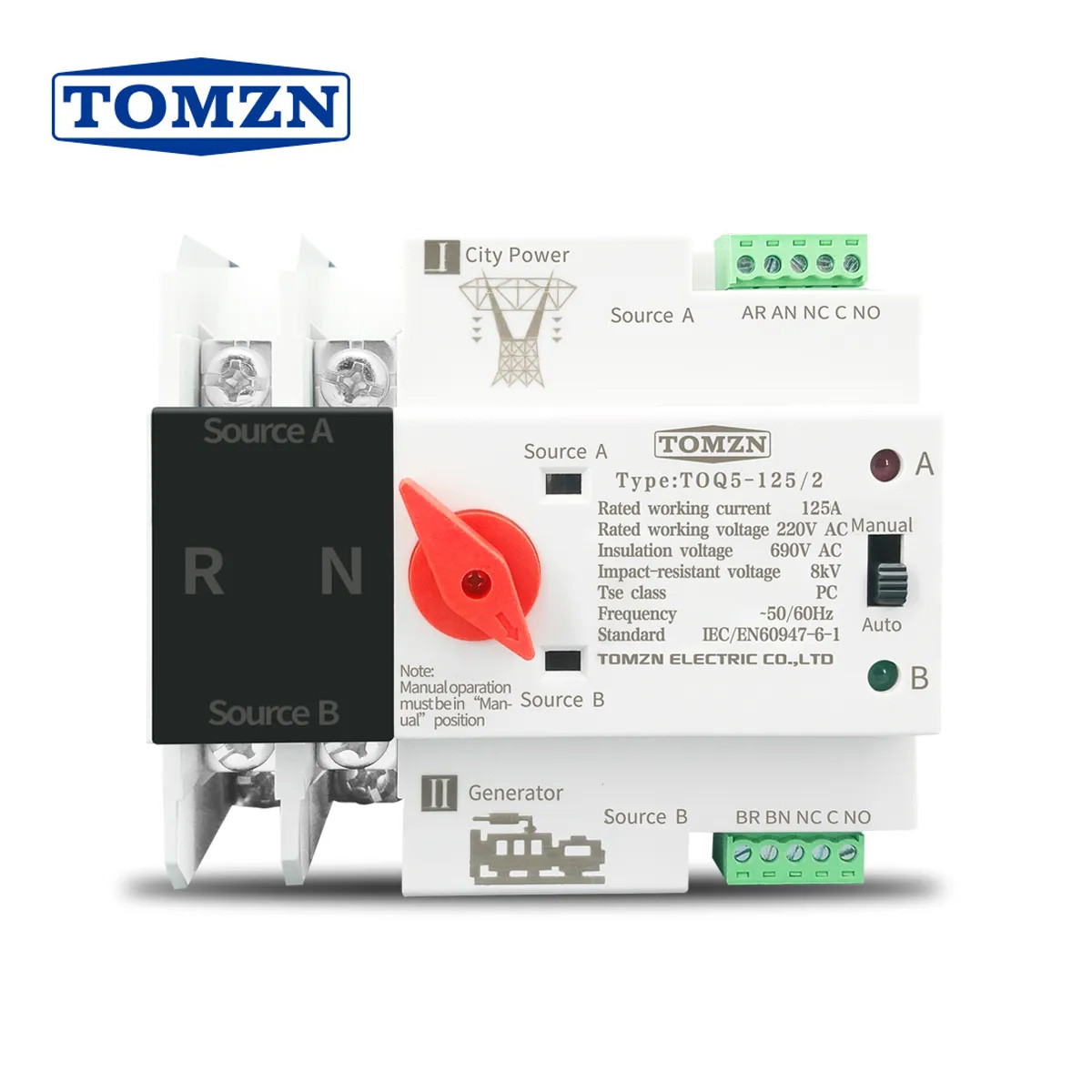 Автоматичний перемикач введення резерву TOMZN 2P 125A змінного струму ...