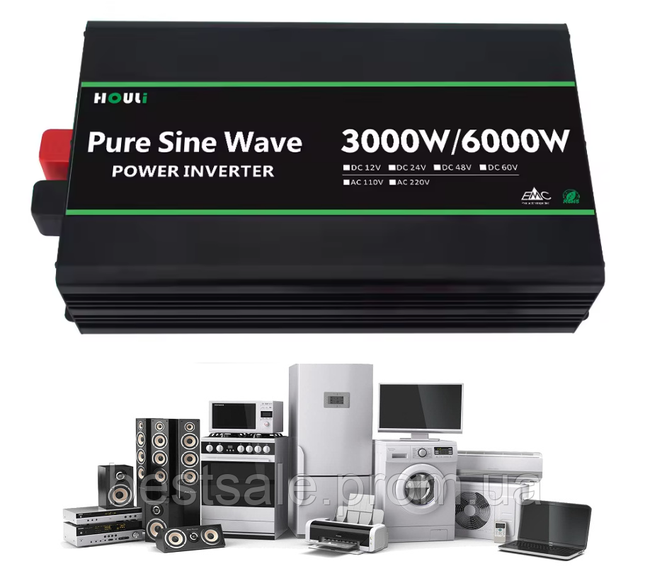 Мощный инвертор 6000 Вт с чистой синусоидой и интеллектуальным процессором преобразователь Houli ...