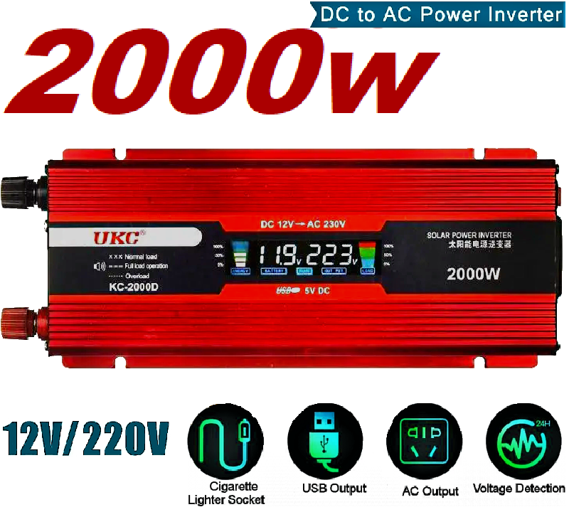 Автомобильный инвертор 12V-220V 2000W KC-2000D LED дисплей преобразователь напряжения UKC с ...