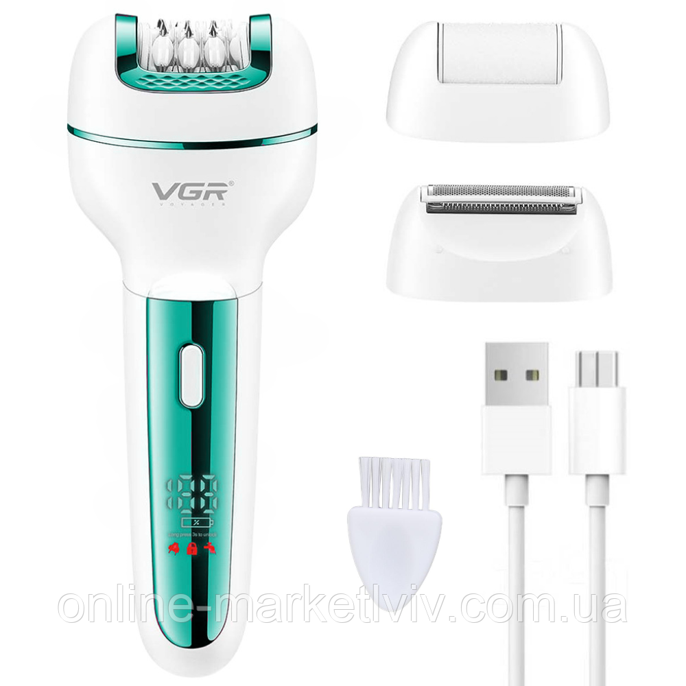 Купить Беспроводной эпилятор женский 3в1 (электробритва, пемза) VGR V-732, Зеленый ...