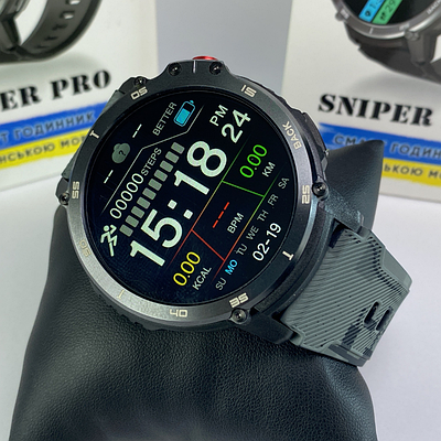 Чоловічий смарт-годинник Smart Watch Modfit Sniper Pro чорний метал пульс, тиск, дзвінки ...