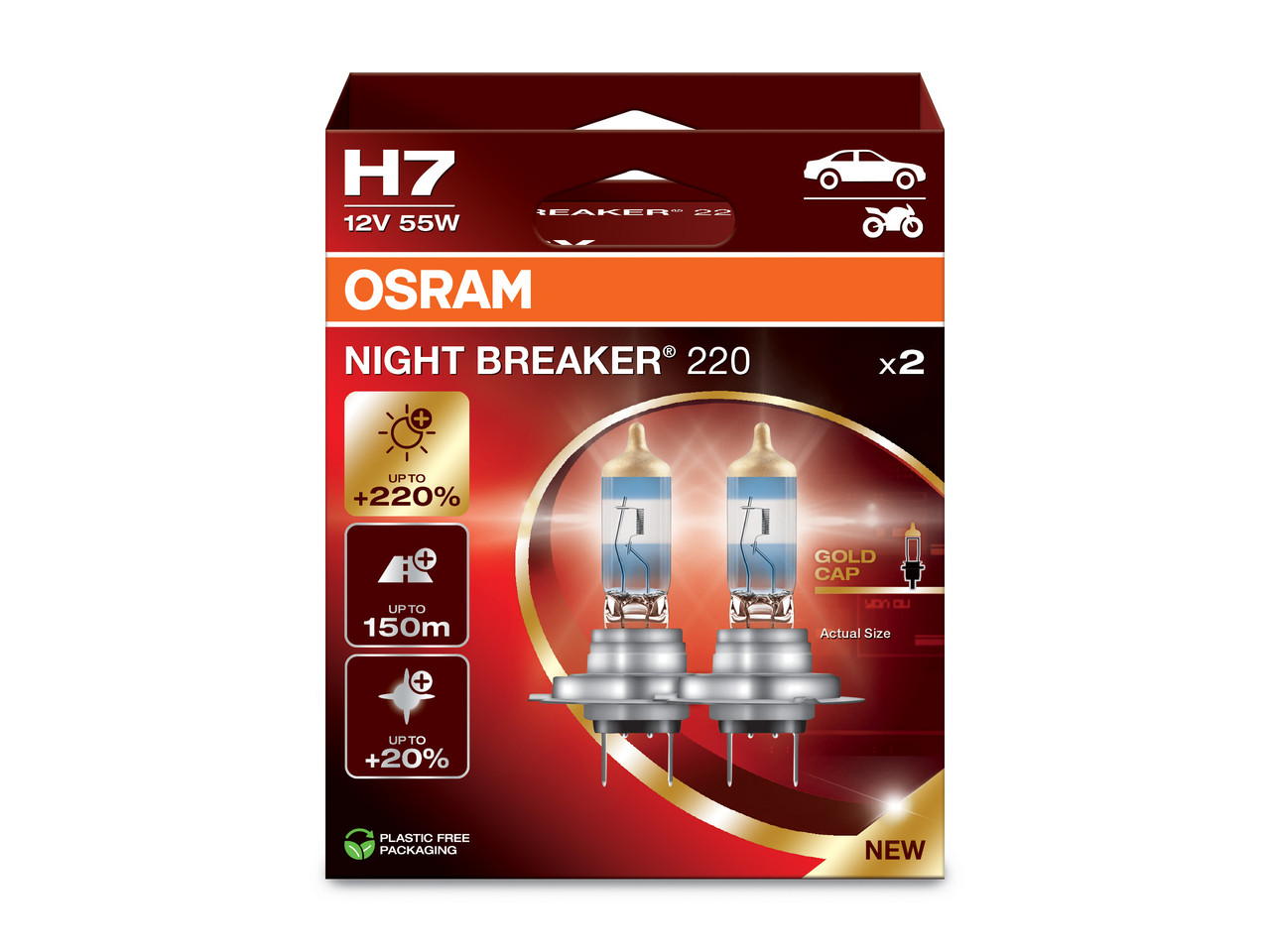Комплект галогенових ламп Osram 64210NB220-2HB H7 Night Breaker +220% ...