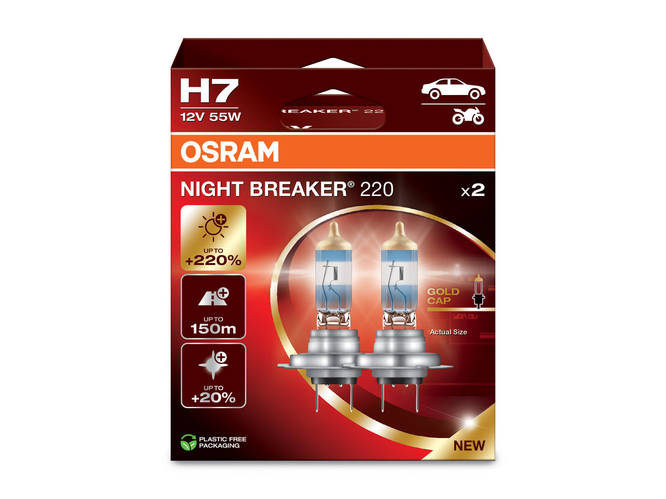 Комплект галогенових ламп Osram 64210NB220-2HB H7 Night Breaker +220% ...