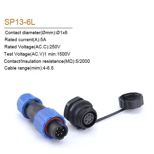 Роз'єм герметичний SP13-6L, IP68, комплект (гнездо монтажний і штекер кабельний) 6 pin (ID ...