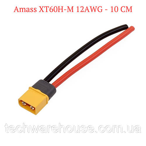 Конектор Amass XT60H-M 60A (тато) з кабелем 12AWG - 10 см (ID ...