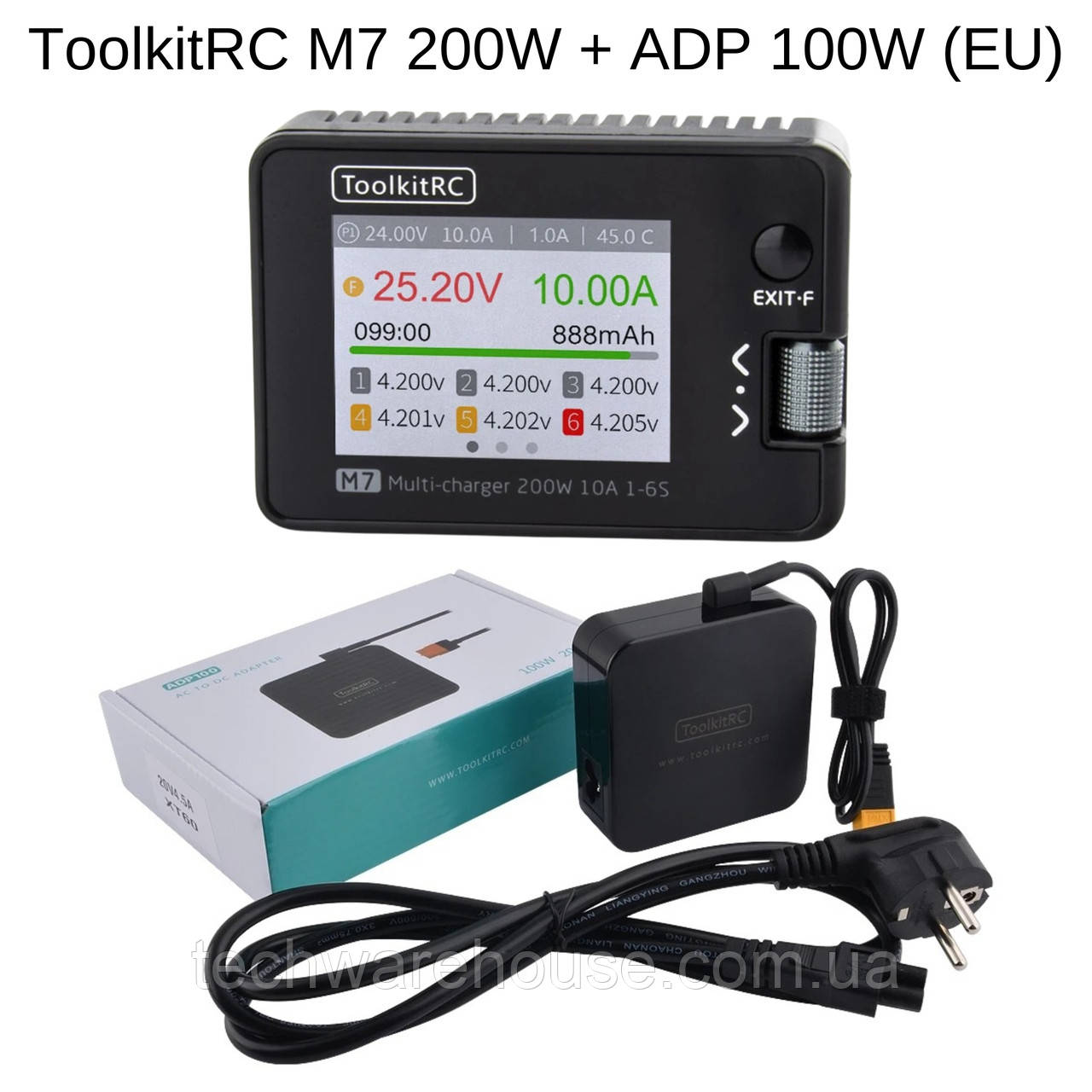 Повний комплект - зарядний пристрій ToolkitRC M7 200W + блок живлення ToolkitRC ADP100 / 100W ...