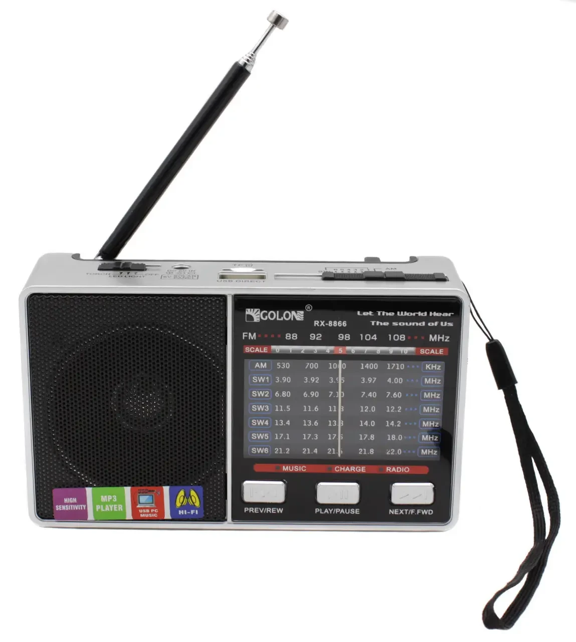 Радио GOLON RX 8866 BT( BL-5C, 14500, 2*AA)+LED фонарик, цена: 350 ...