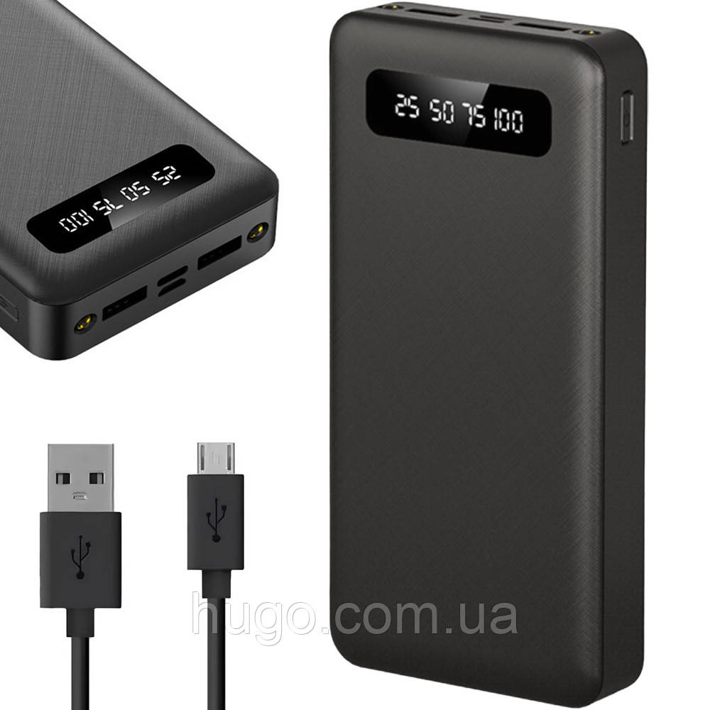 Повербанк 40000 мАг з дисплеєм та ліхтариком, 2хUSB, Чорний ...