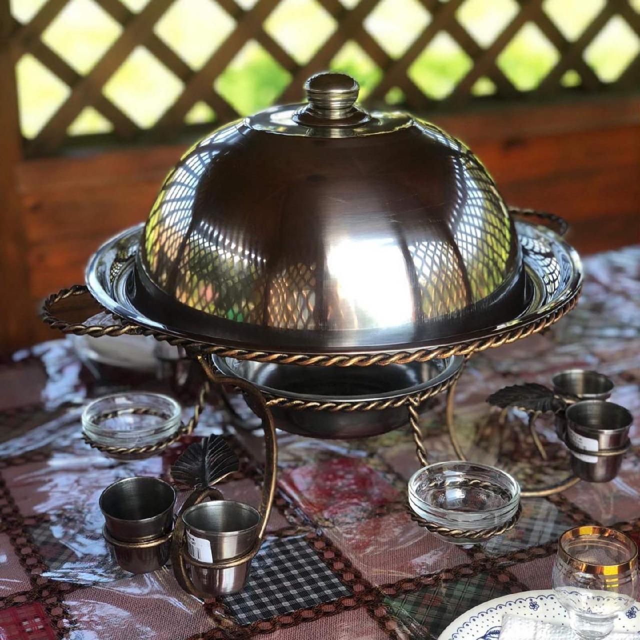 Блюдо для подачи мяса с соусницами и рюмками 36 см Садж кованый с ...