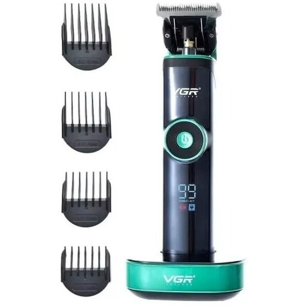 Универсальная машинка триммер для стрижки волос VGR V-671 аккумуляторный с набором насадок и LED ...