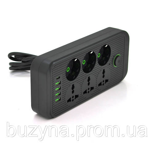 Сетевой фильтр F07U Voltronic 6 розеток EU+Universal 4 USB 1 PD 2500W ...