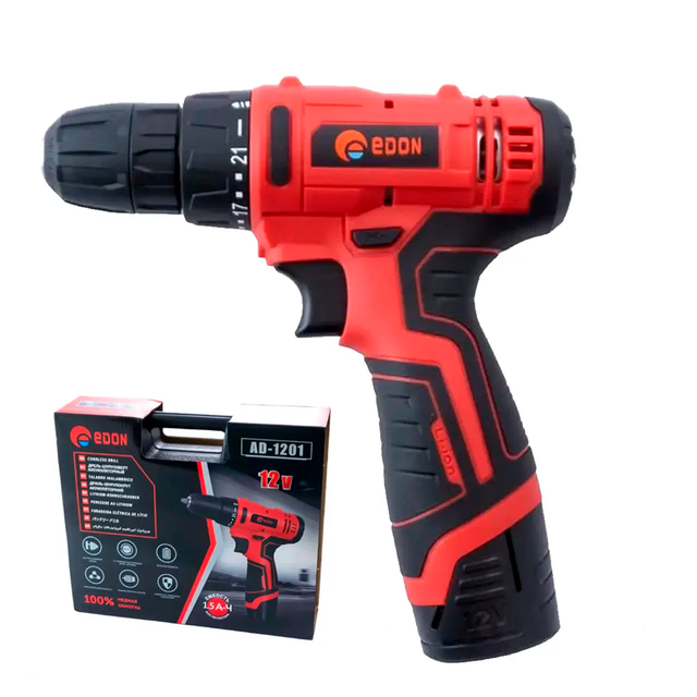 Шуруповерт аккумуляторный Edon KW ED-1201 1350 об мин Быстрозажимной патрон АКБ Li-ion 12 В 1.5 ...