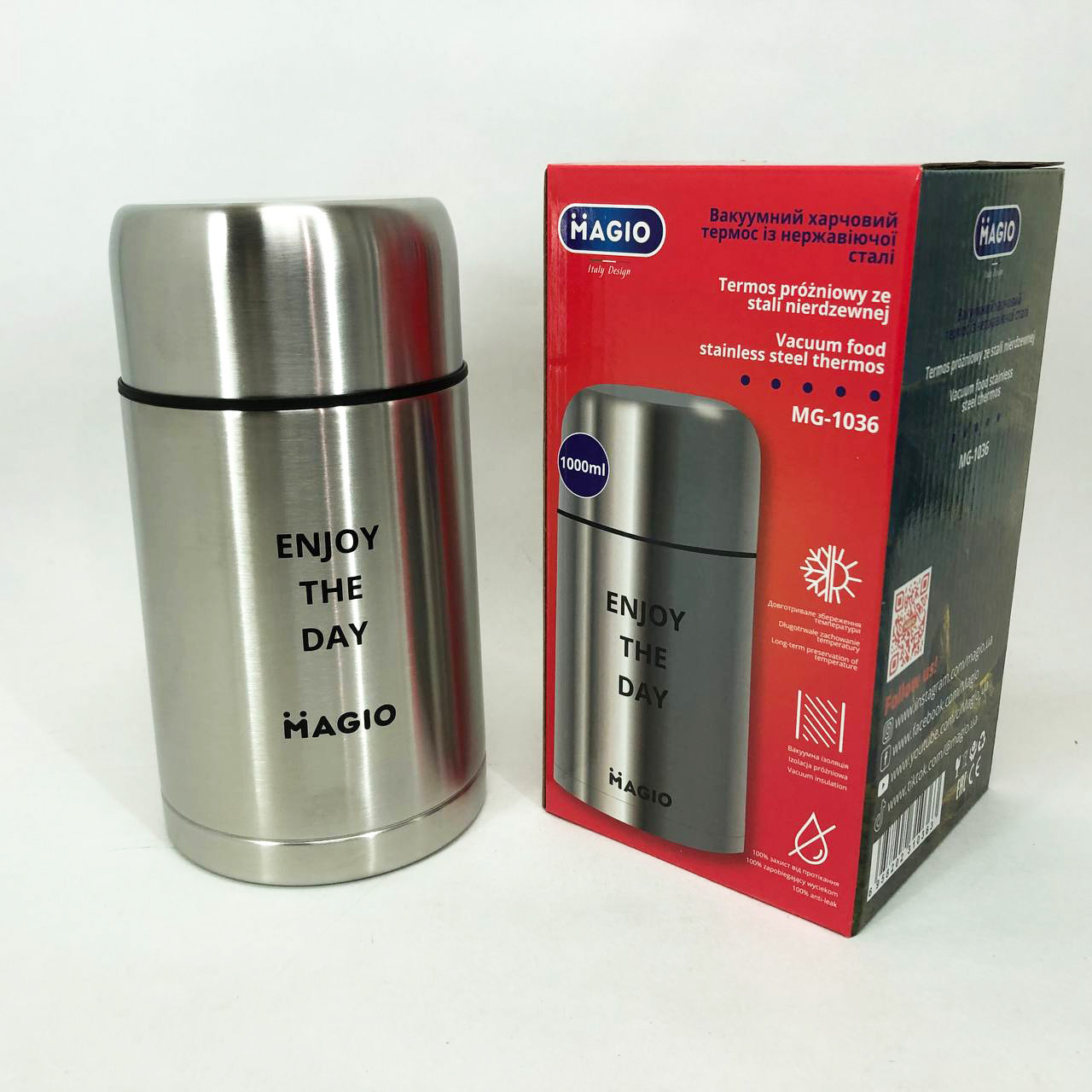 Термос MAGIO MG-1036 пищевой вакуумный 1000 мл, контейнеры для еды с отсеками, термос для еды на ...