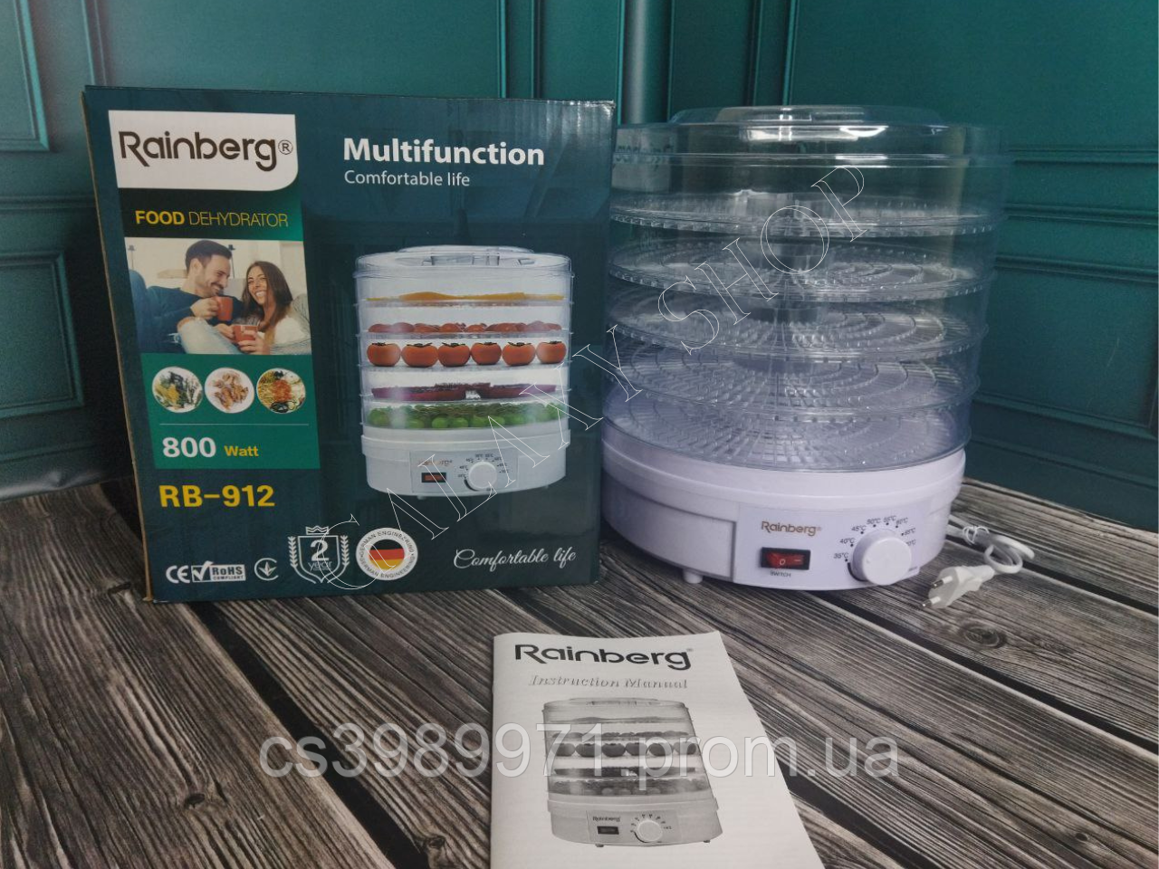 Электрическая Сушилка для фруктов и овощей Rainberg 800W Дегидратор сушка с терморегулятором на ...