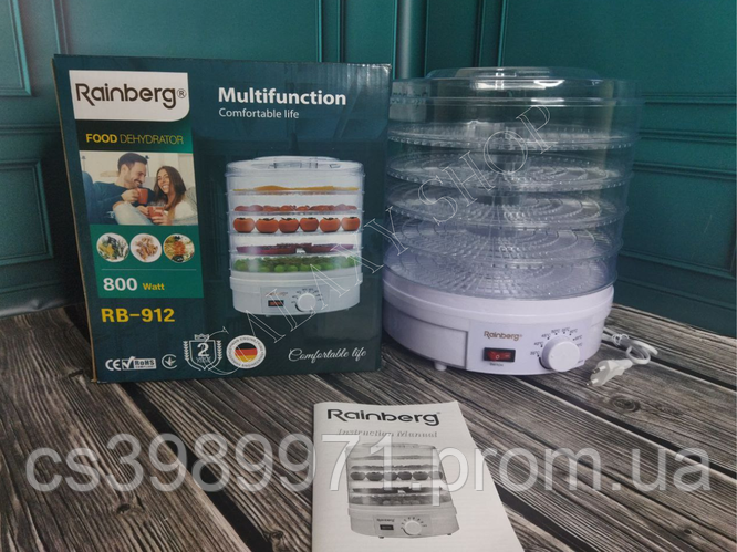 Электрическая Сушилка для фруктов и овощей Rainberg 800W Дегидратор сушка с терморегулятором на ...