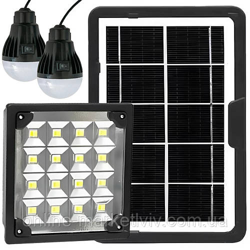 Ліхтар із сонячною батареєю + 2 лампочки, PowerBank, CL-053 / Портативна сонячна станція з ...