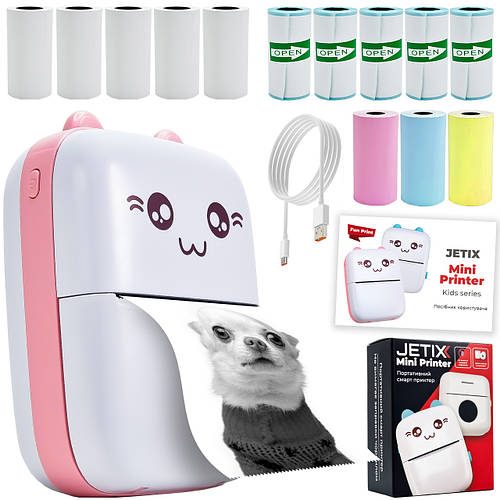 Портативный термопринтер Jetix Mini Printer Pink Детский принтер с большим набором термобумаги