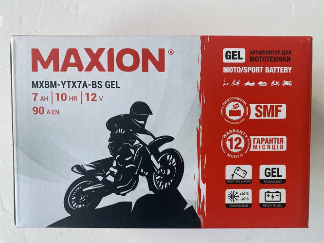 Аккумулятор гелевый Maxion MXBM-YTX7A-BS (GEL) (+/-) 12V, 7Ah, 90А EN, 150x87x94 мм, вес 2,38кг ...