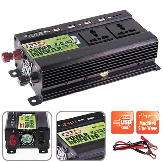 Преобразователь напряжения 24V-220V 400W IMU-424 модифиц. волна/4USB ...