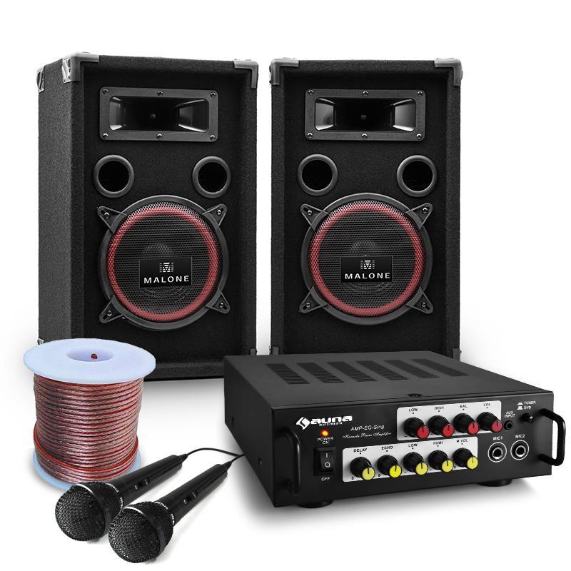 DJ PA Set "Bass Noon" Karaoke Complete Set PA Boxes Pair Amplifier Mic ...