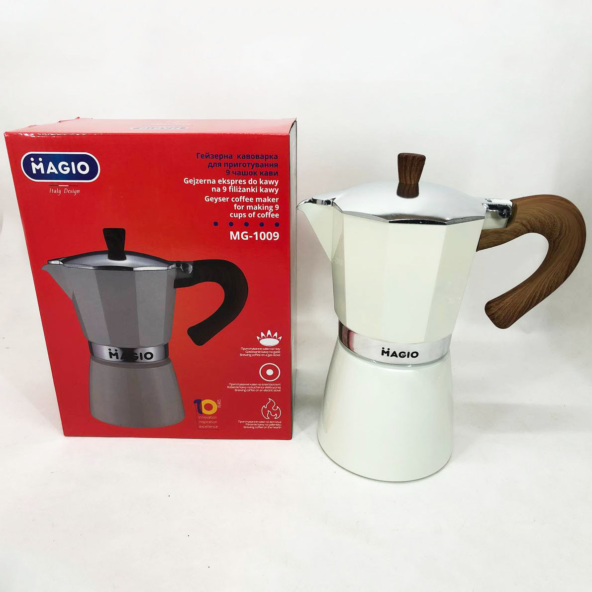 Гейзерная кофеварка сталь Magio MG-1009 450 мл, Кофеварки из нержавейки, Топ IZ-976 гейзерных ...