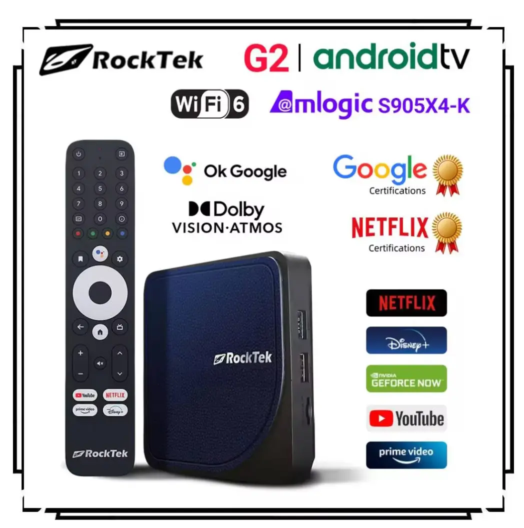 Медиаплеер RockTek G2 4/64GB Amlogic S905X4-K WiFi6 NETFLIX Smart TV ...