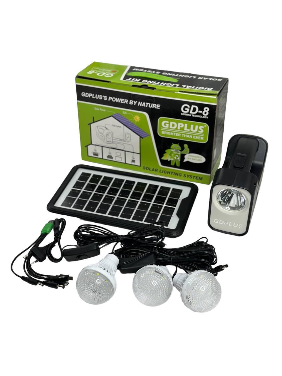 Переносна система автономного освітлення GDPlus GD-8 4500 мА/год із сонячною панеллю/ліхтарем ...