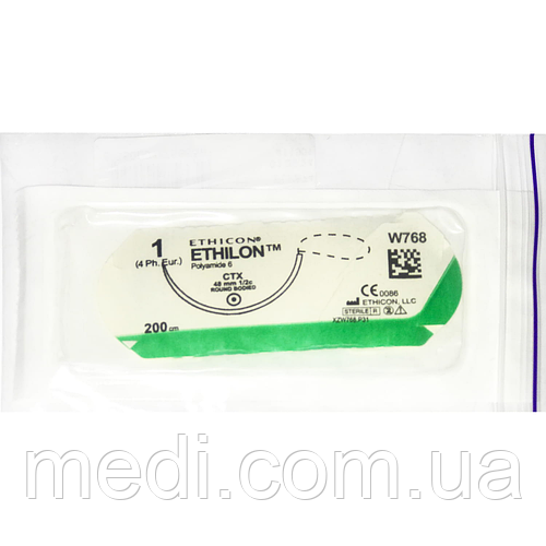 Хірургічна нитка Ethicon Етилон (Ethilon) 1, довжина 200 см, кільк ...