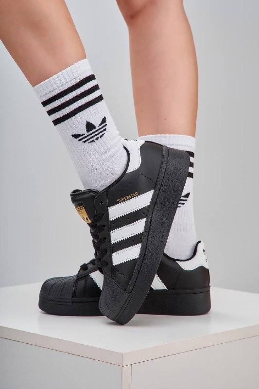 Кроссовки Женские Кожаные Черного Цвета на Платформе Adidas Superstar ...