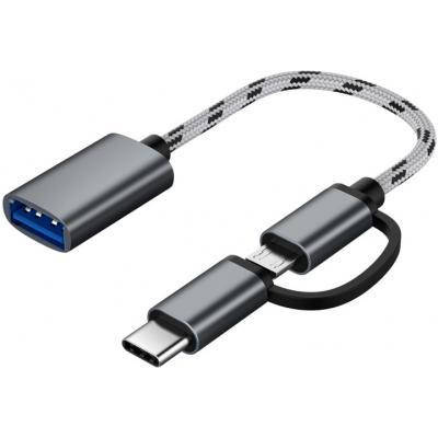 Дата кабель OTG USB 2.0 AF to Micro 5P + Type-C grey XoKo AC-150-SPGR ...