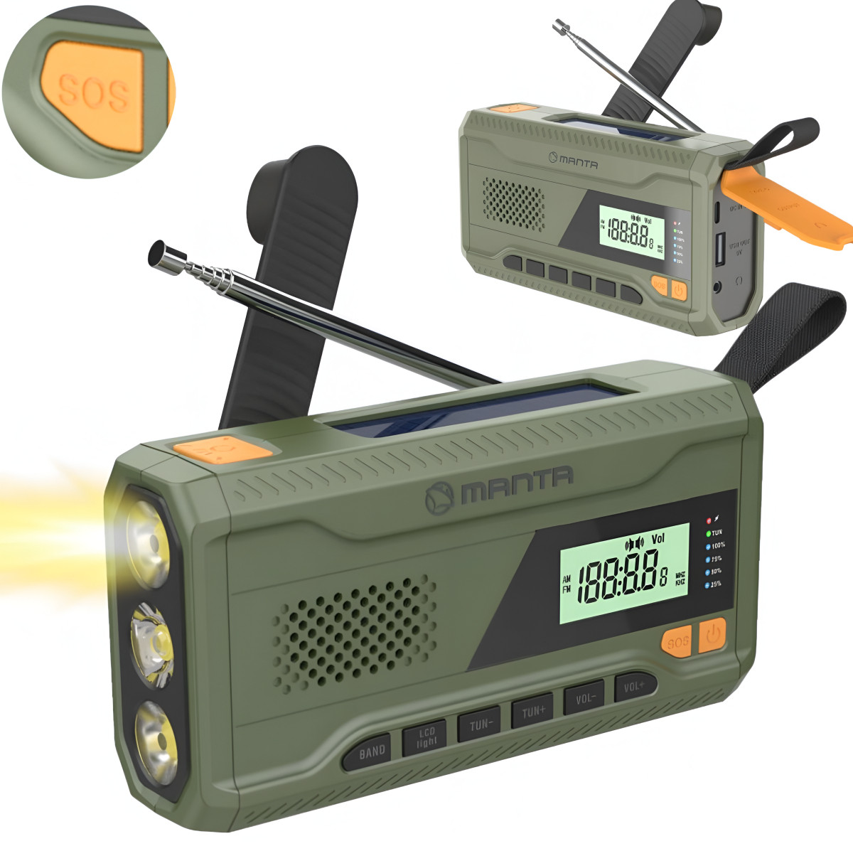 Радіоприймач Manta Dynamo з сонячною панеллю та динамо-генератором 4500 ...