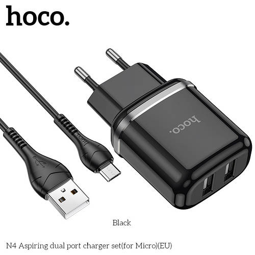 Адаптер мережевий Hoco Micro USB cable Aspiring dual port charger set ...