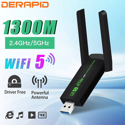 Двухдиапазонный адаптер RTL8812 WiFi-5 AC1300 USB3.0/2.0 2.4GHz+5.8GHz ...