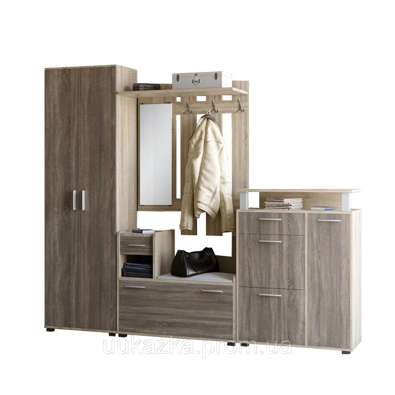 Прихожая для дома Эверест Тандем + шкаф распашной ШП-1 + тумба для ...