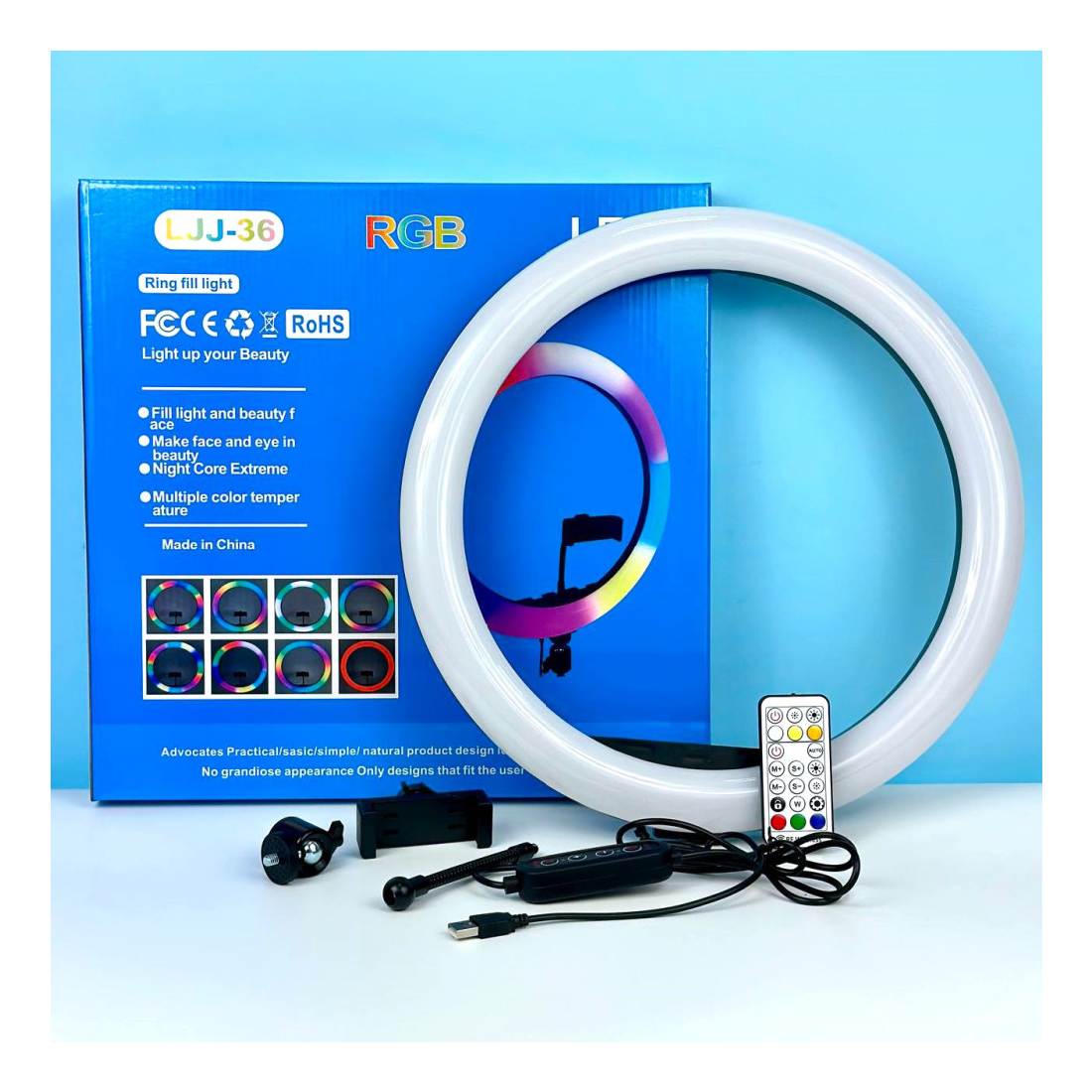 Кільцева світлодіодна Led Лампа 36см LJJ-36 RGB 14" з пультом та із затискачем для телефону (ID ...