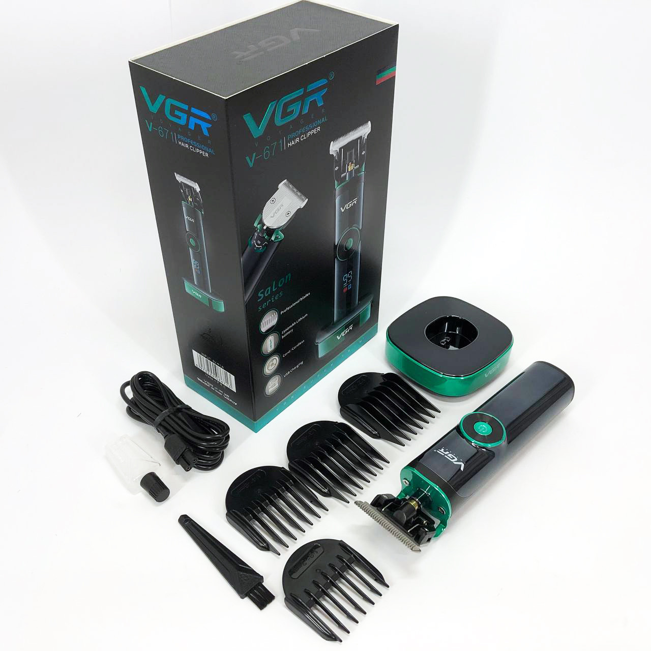 Универсальная машинка триммер для стрижки волос VGR V-671 аккумуляторный с набором насадок и TN ...