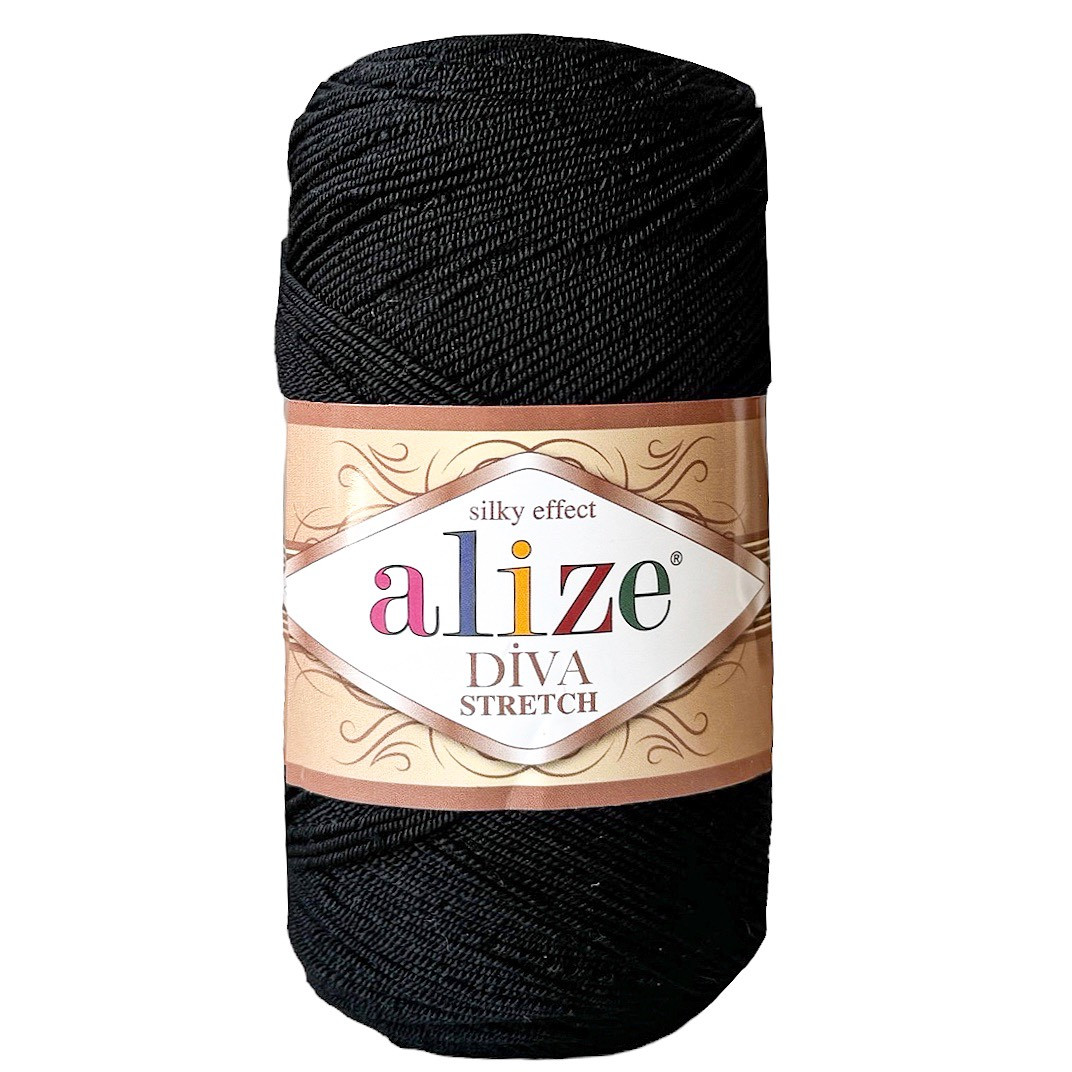 Alize DIVA STRETCH (Ализе Дива Стрейч) № 60 черный (Пряжа, нитки для ...