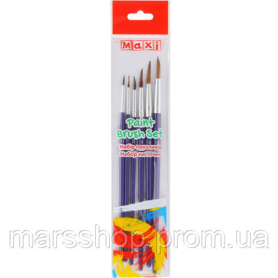 Кисточка для рисования Maxi набор 6 шт ворс пони, круглые № 0, 1, 3, 6 ...