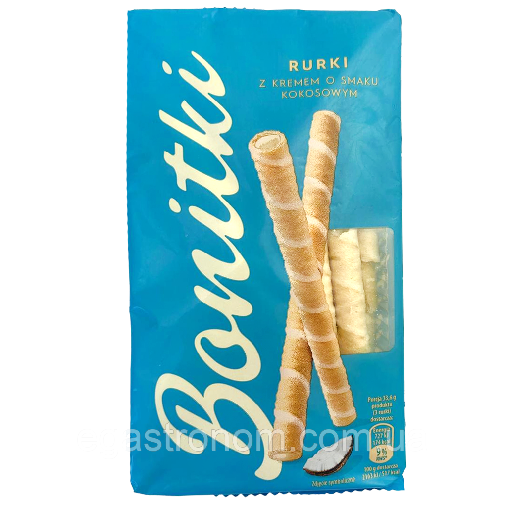 Вафельні трубочки з кокосовим кремом рурки Бонітки Bonitki 280g 24шт/ящ ...