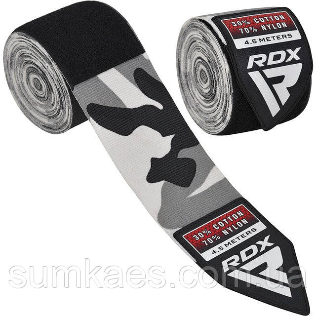 Бинти для боксу RDX WX Professional Boxing Hand Wraps Camo Grey (4.5м ...